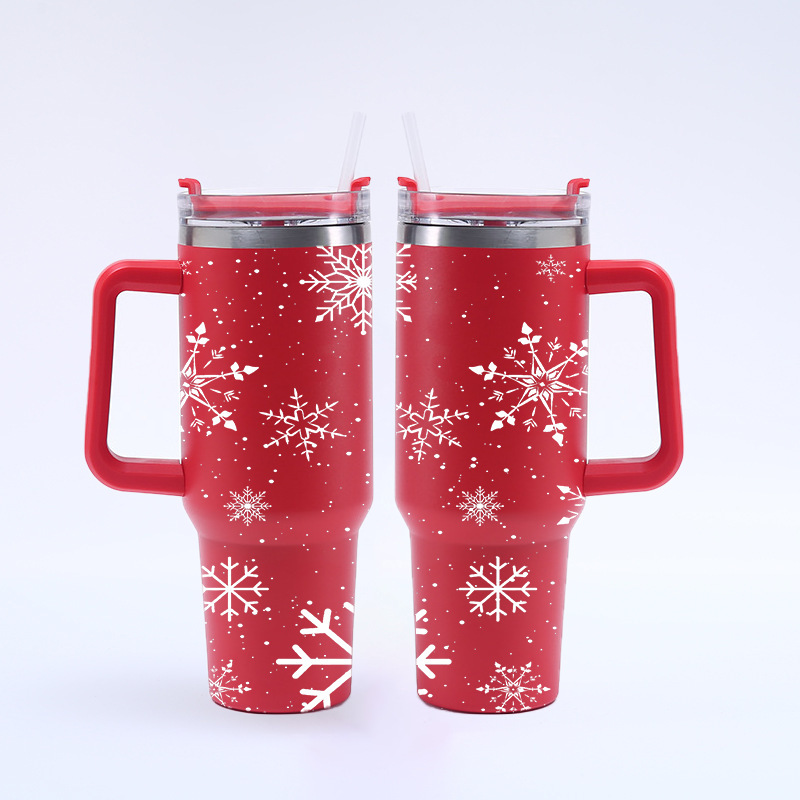 40oz Christmas Tumblers Holiday Coffee Mug Snowflake Water Bottle