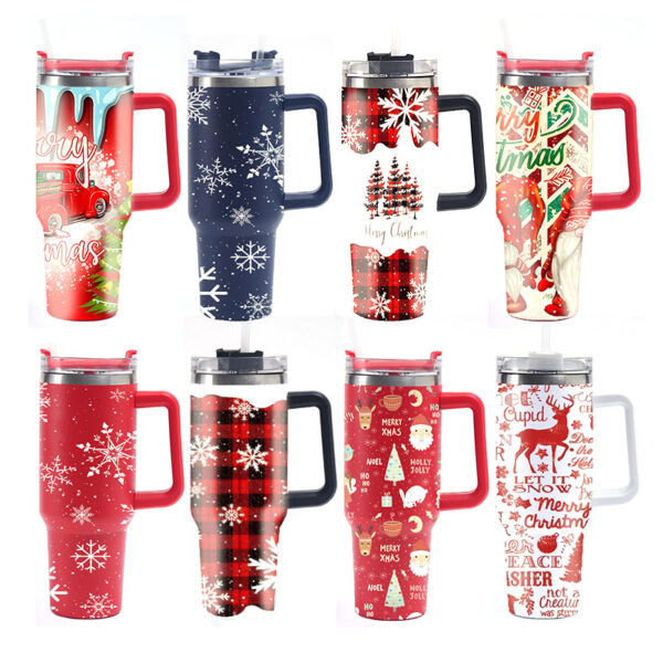 40oz Christmas Tumblers Holiday Coffee Mug Snowflake Water Bottle
